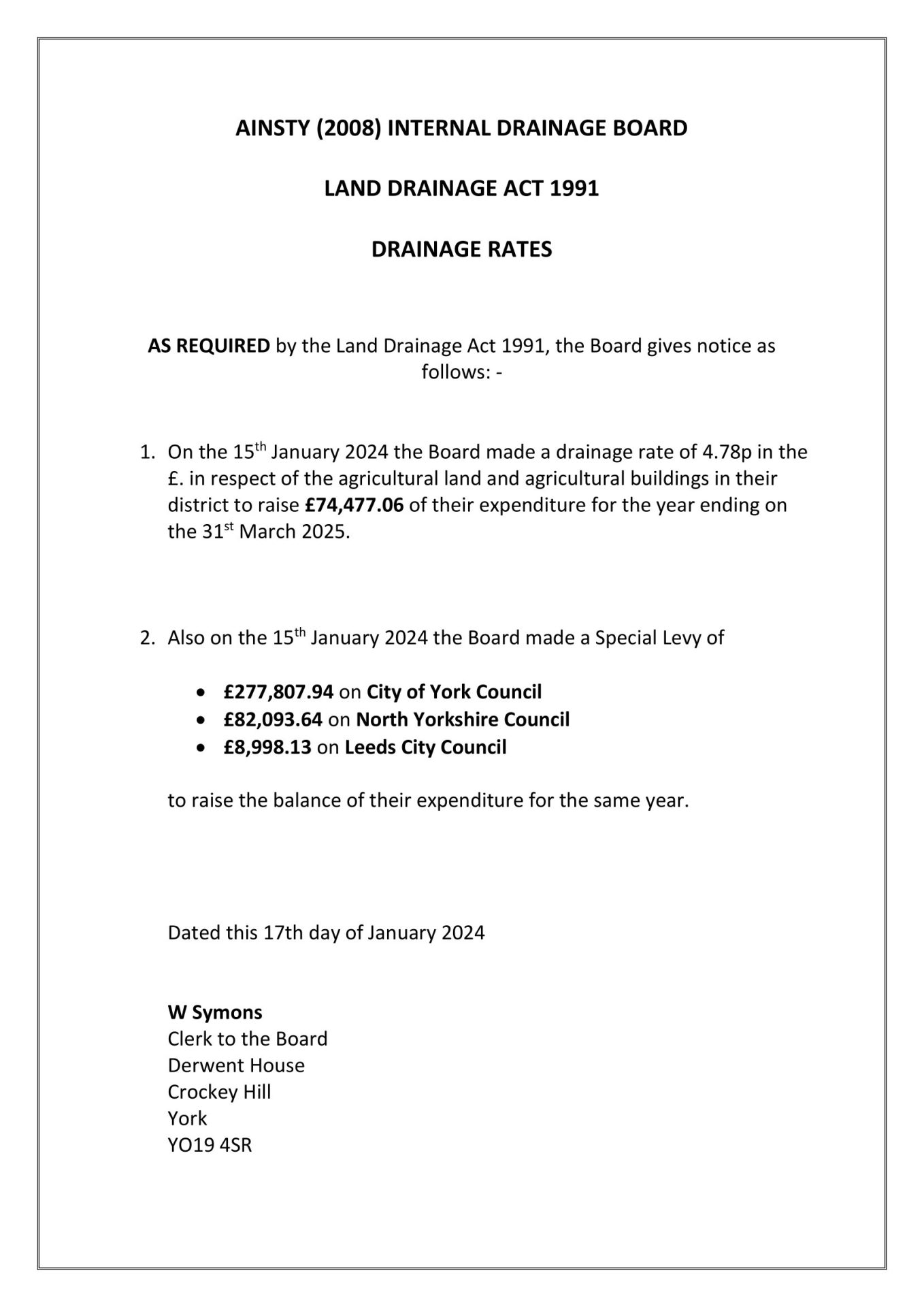 Ainsty (2008) Internal Drainage Board – Drainage Rates – Ulleskelf ...